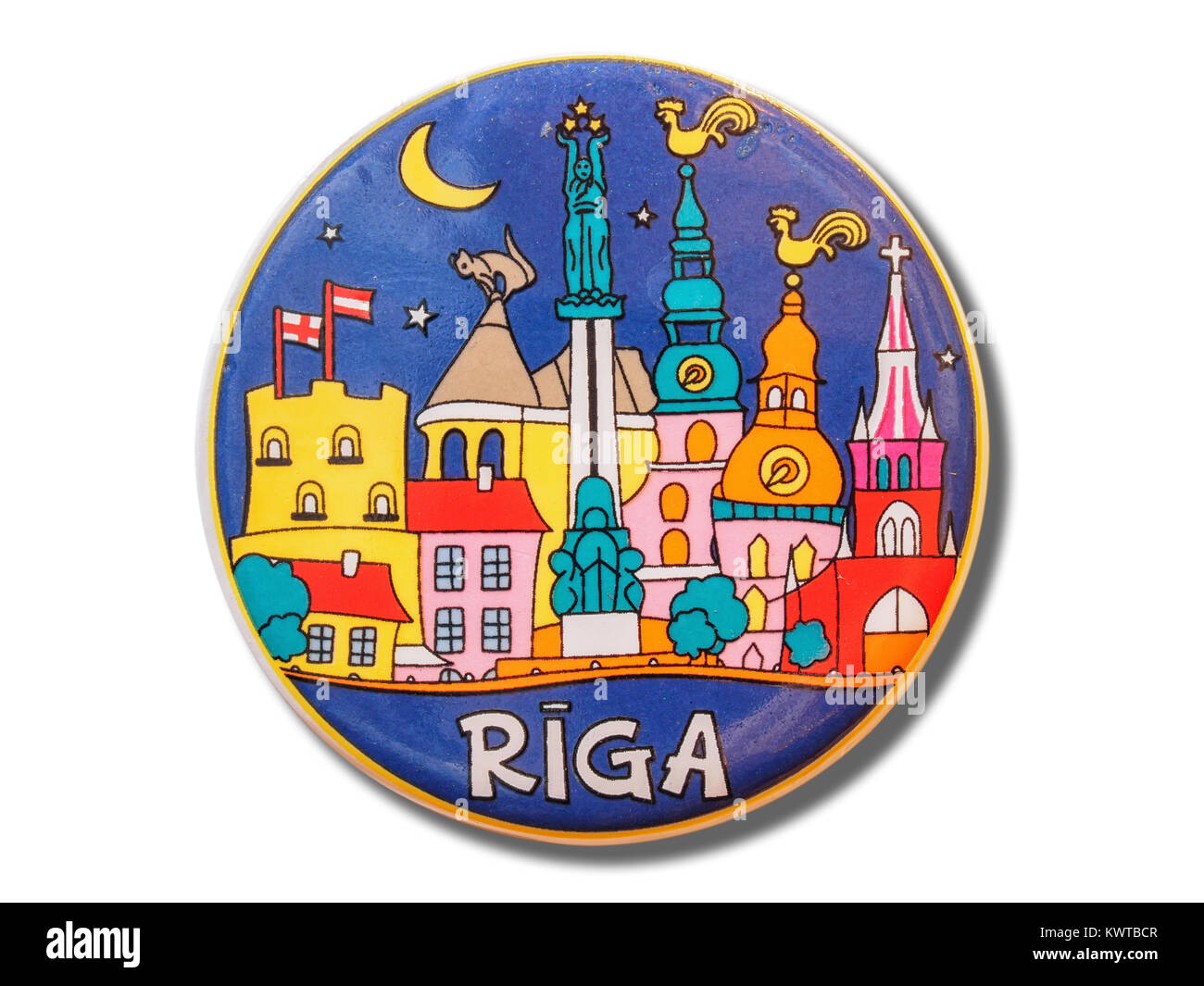 Riga (Latvia) souvenir refrigerator magnet isolated on white background ...