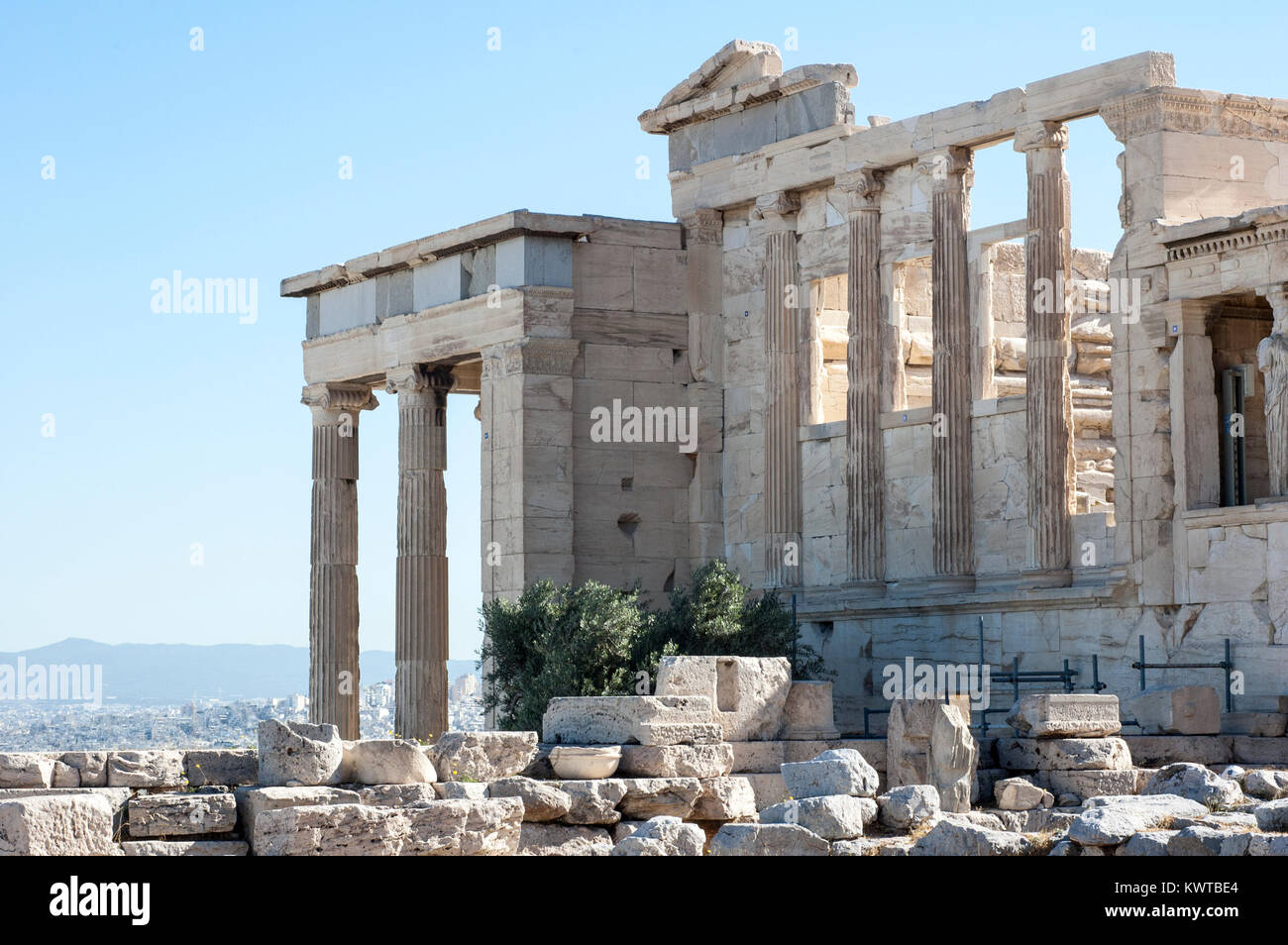 panoramic background with Acropolis, porch of caryatids, Erechtheum ...