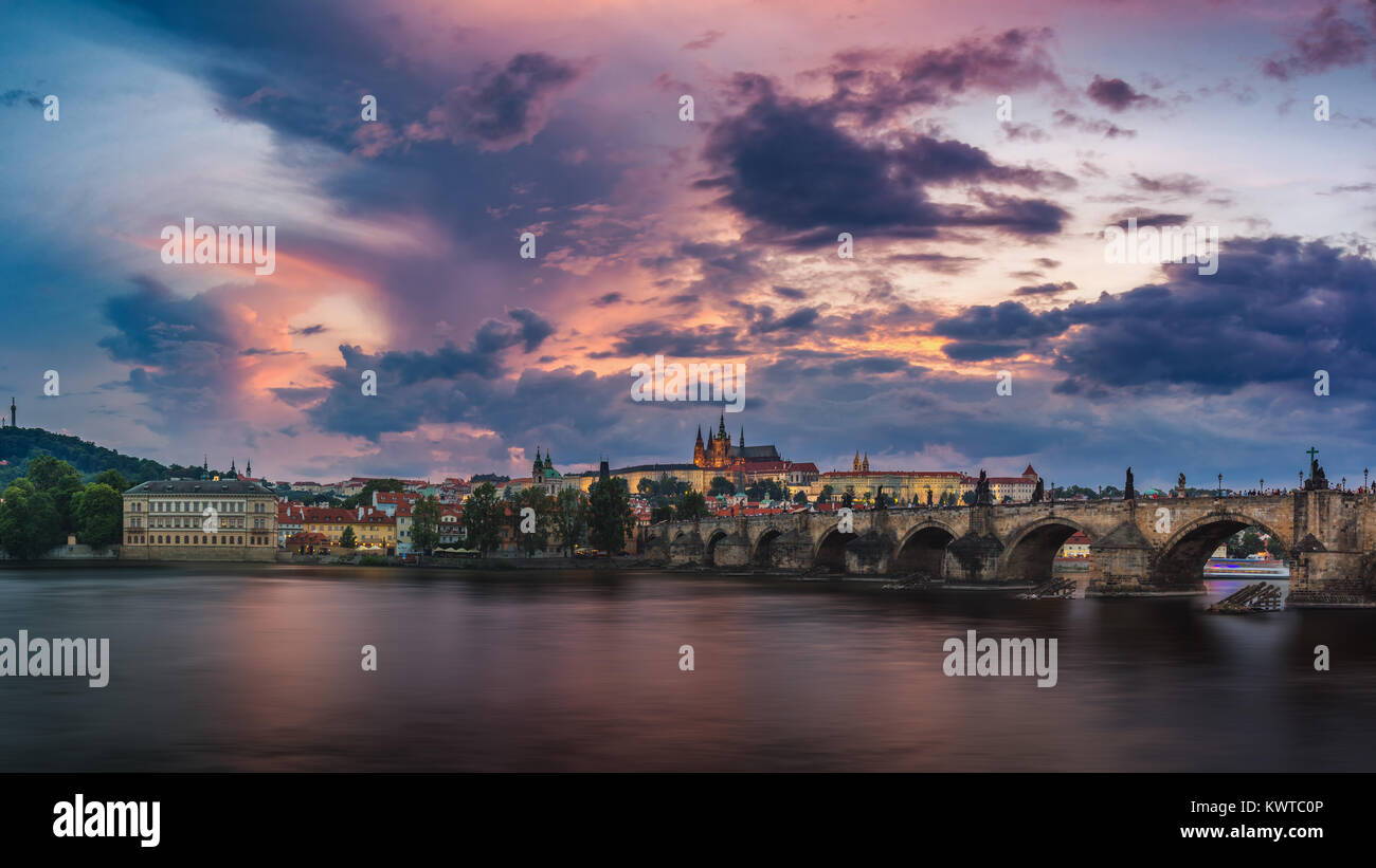 Famous iconic image of Prague castle and Charles Bridge, Prague, Czech ...
