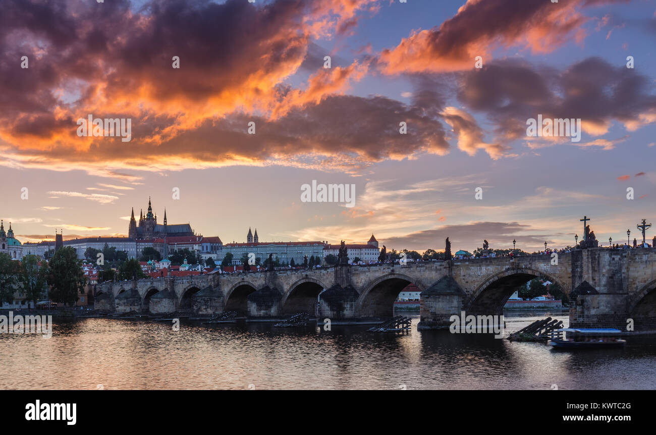 Famous iconic image of Charles bridge, Prague, Czech Republic. Concept ...