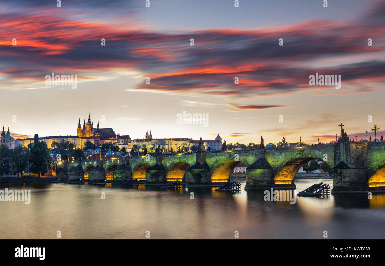 Famous iconic image of Charles bridge, Prague, Czech Republic. Concept ...