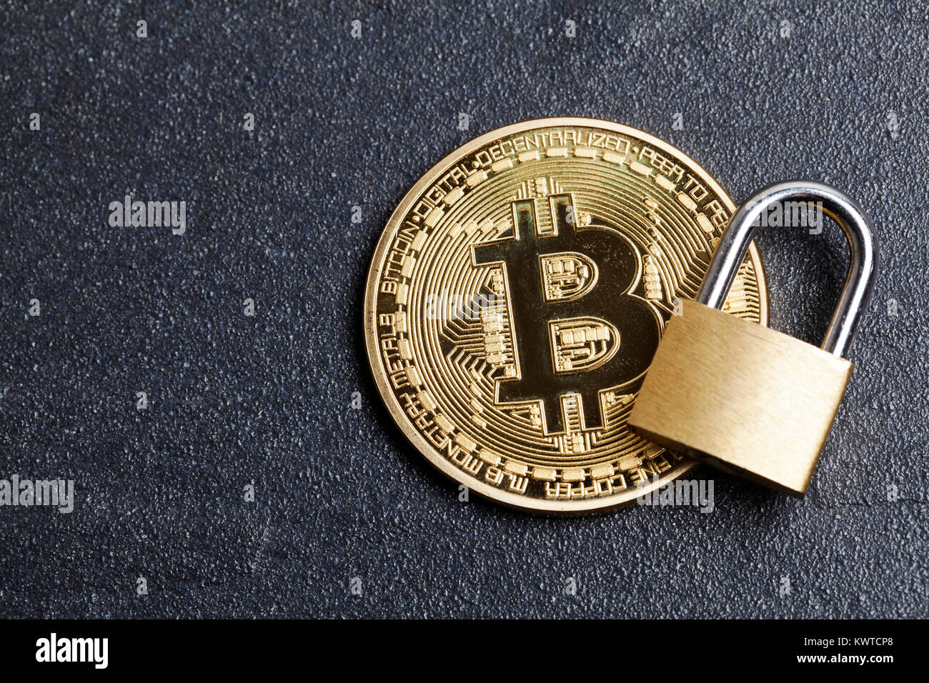 bitcoin security concept. Gold coin with padlock Stock Photo - Alamy