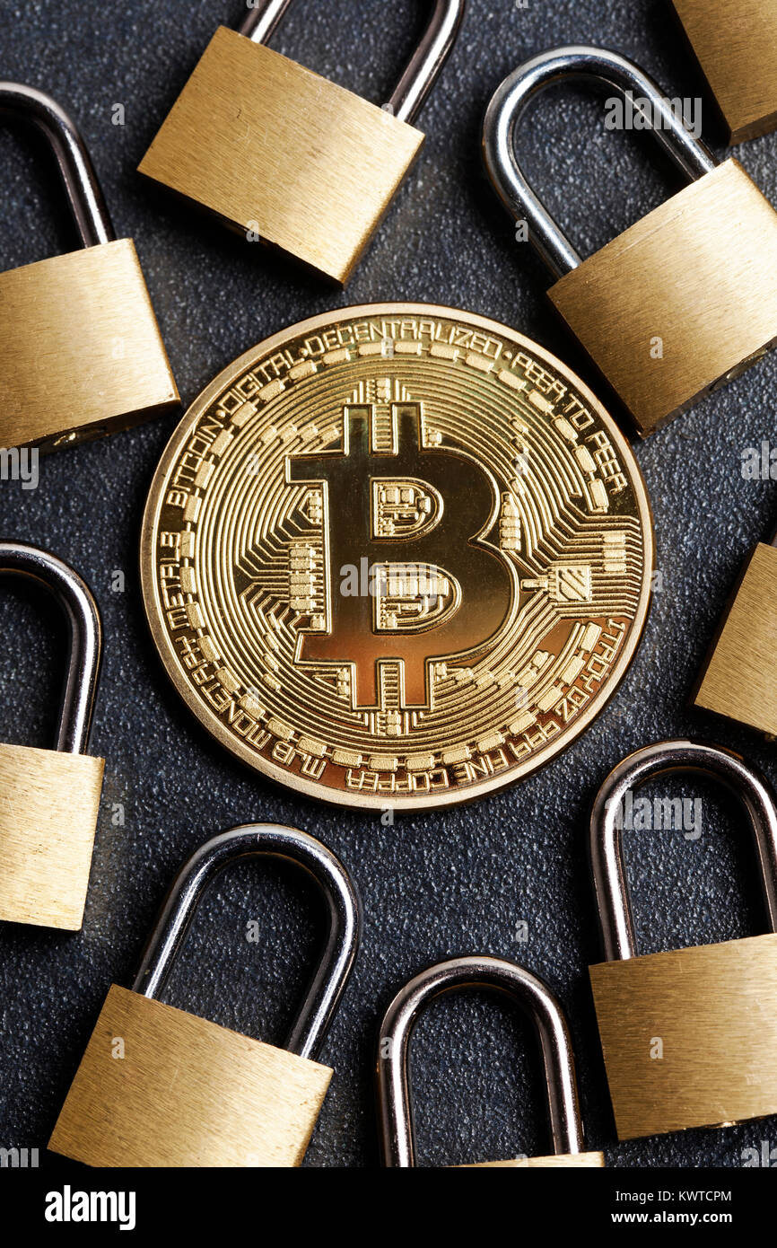 bitcoin security concept. Gold coin with padlock Stock Photo - Alamy