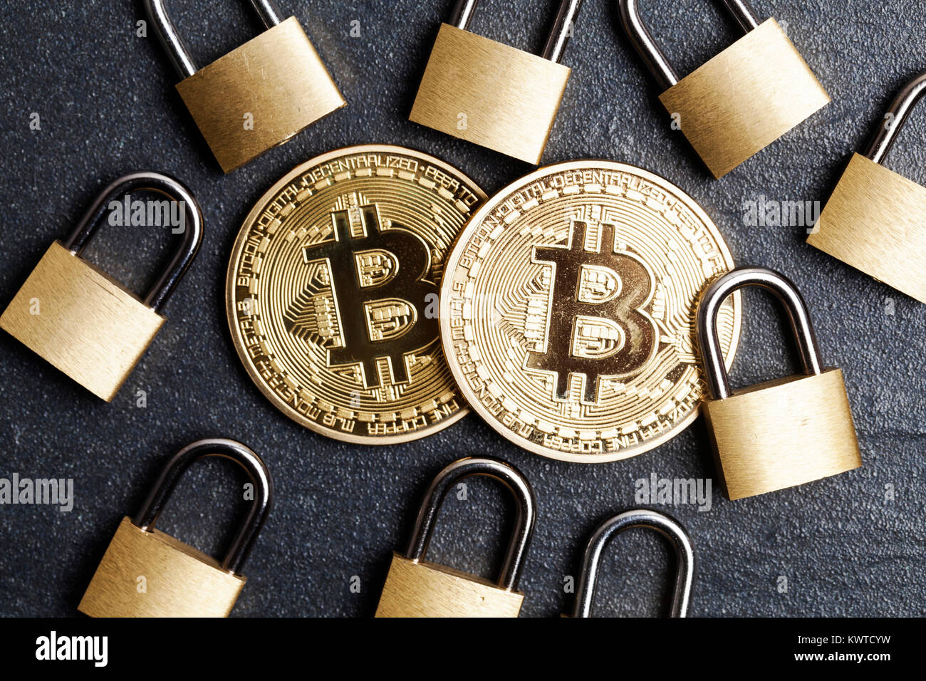 bitcoin security concept. Gold coin with padlock Stock Photo - Alamy