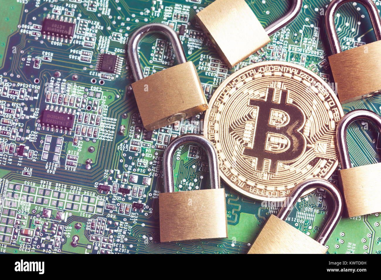 bitcoin security concept. Gold coin with padlock Stock Photo - Alamy