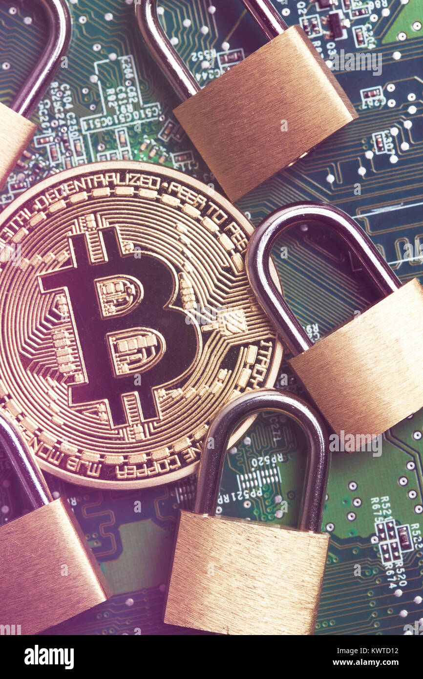 bitcoin security concept. Gold coin with padlock Stock Photo - Alamy