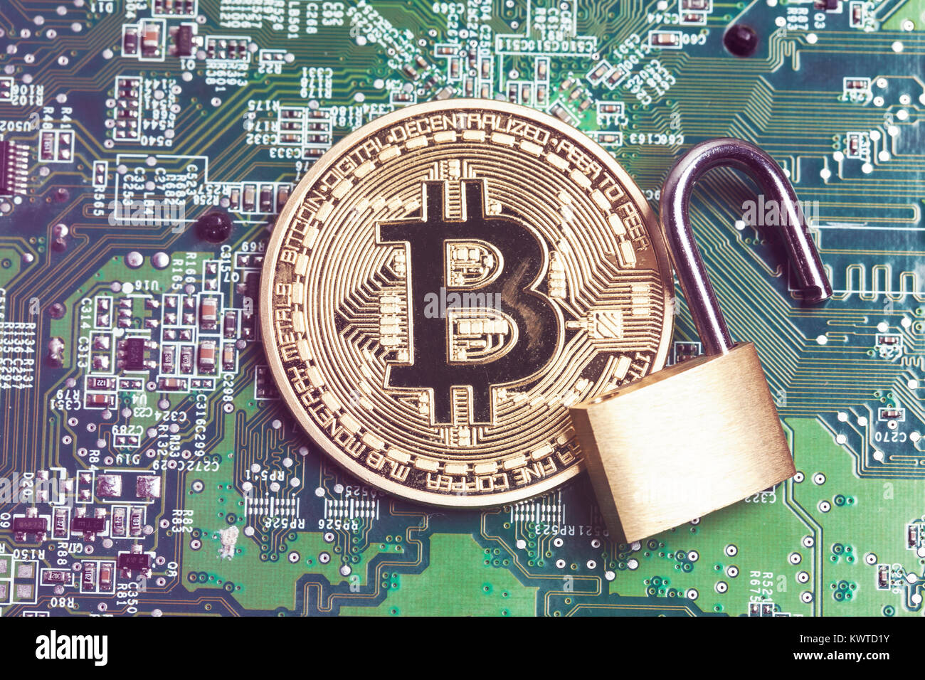 bitcoin security concept. Gold coin with padlock Stock Photo - Alamy