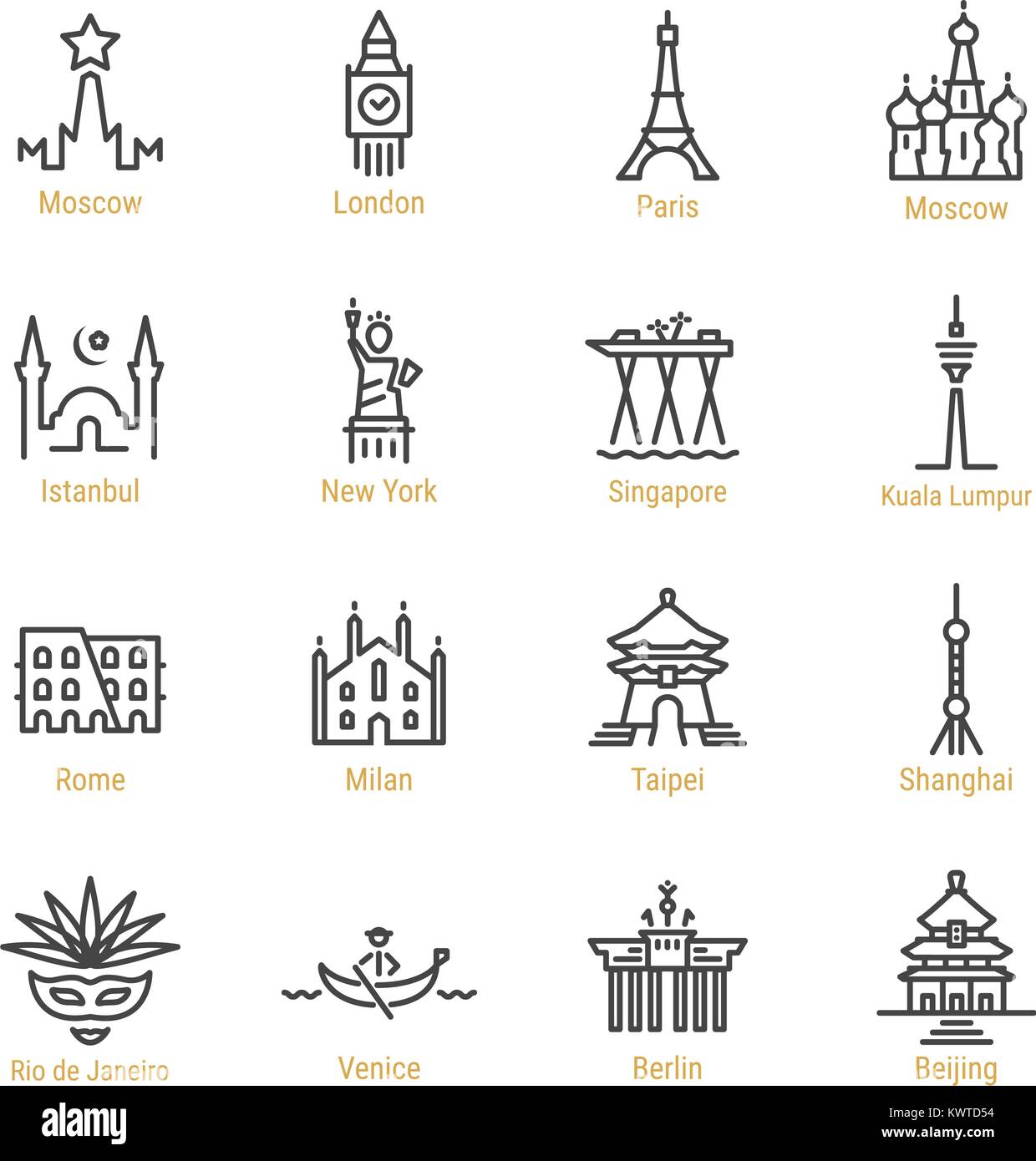 World Landmarks - Vector Line Icon Set - Part I Stock Vector Image ...