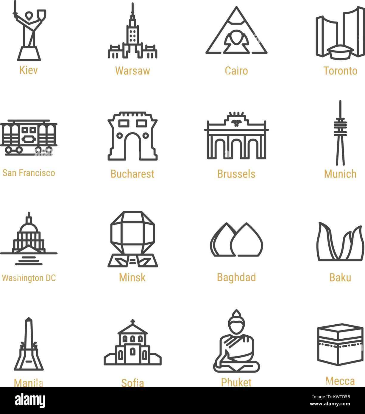 World Landmarks - Vector Line Icon Set - Part III Stock Vector Image ...