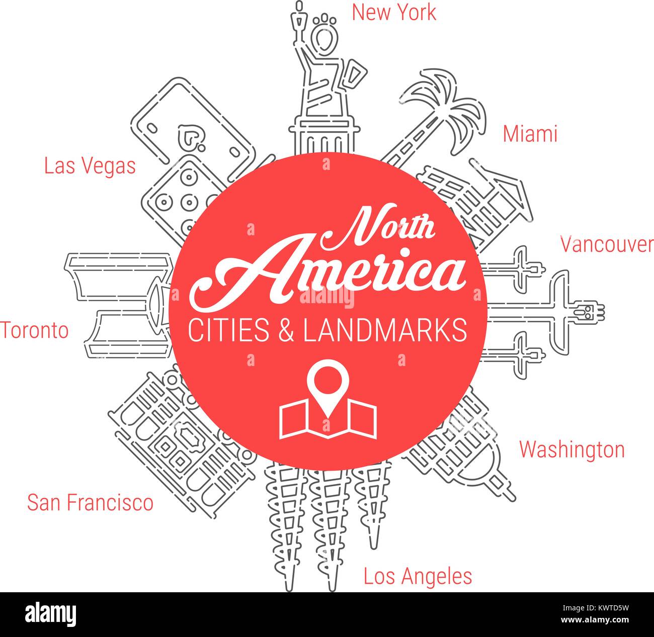 Famous North American Landmarks. Line Vector Icon Set Stock Vector ...