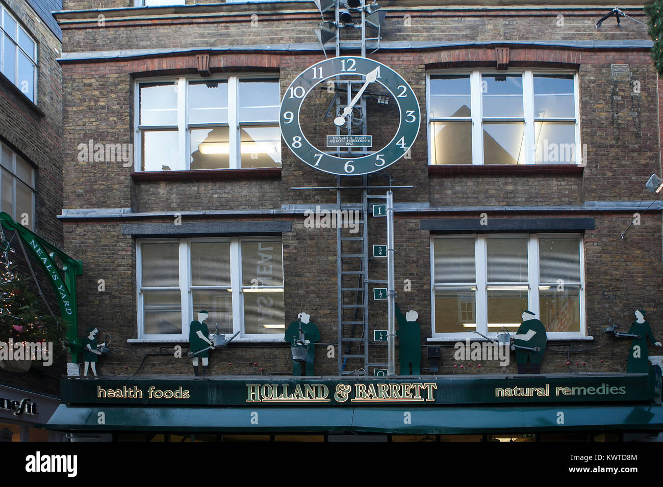 LONDON, ENGLAND - December 18 , 2017 Neal's Yard Water Clock at Shorts ...