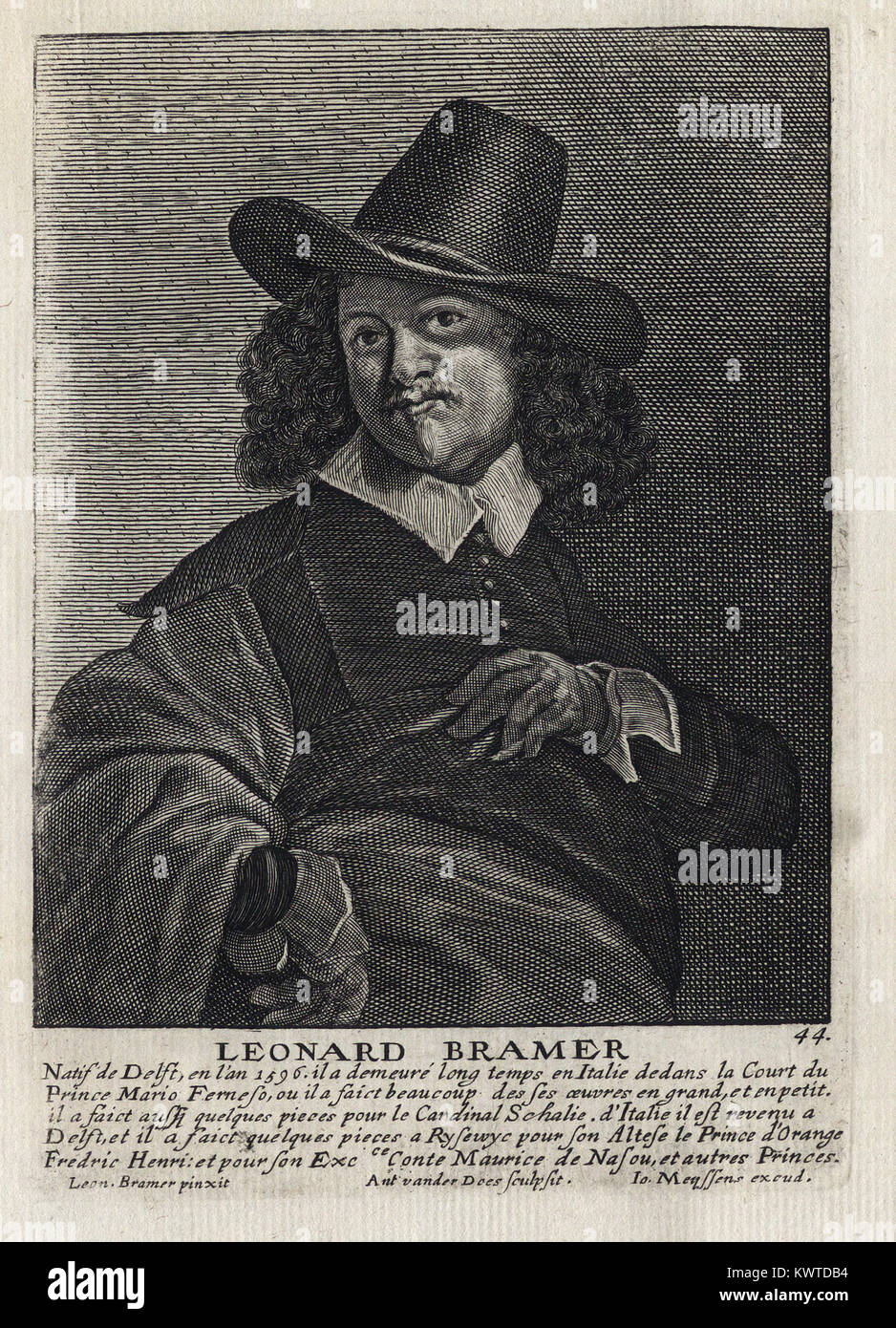 LEONARD BRAMER - Woodcut portrait and short biography (old french ...