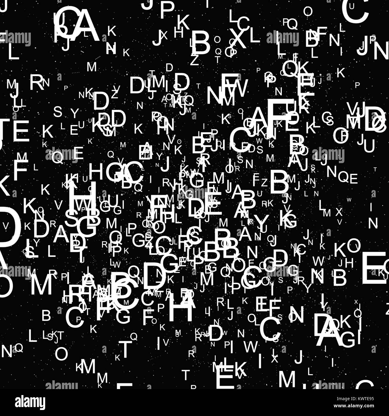 Abstract white alphabet fly on black background Stock Photo - Alamy