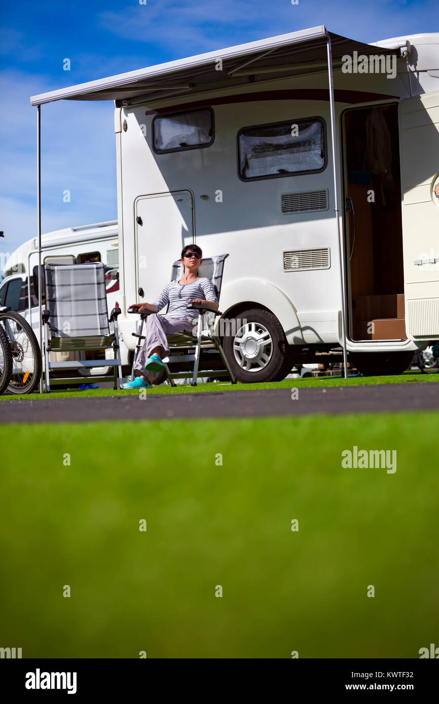 Caravan car Vacation. Family vacation travel, holiday trip in motorhome ...