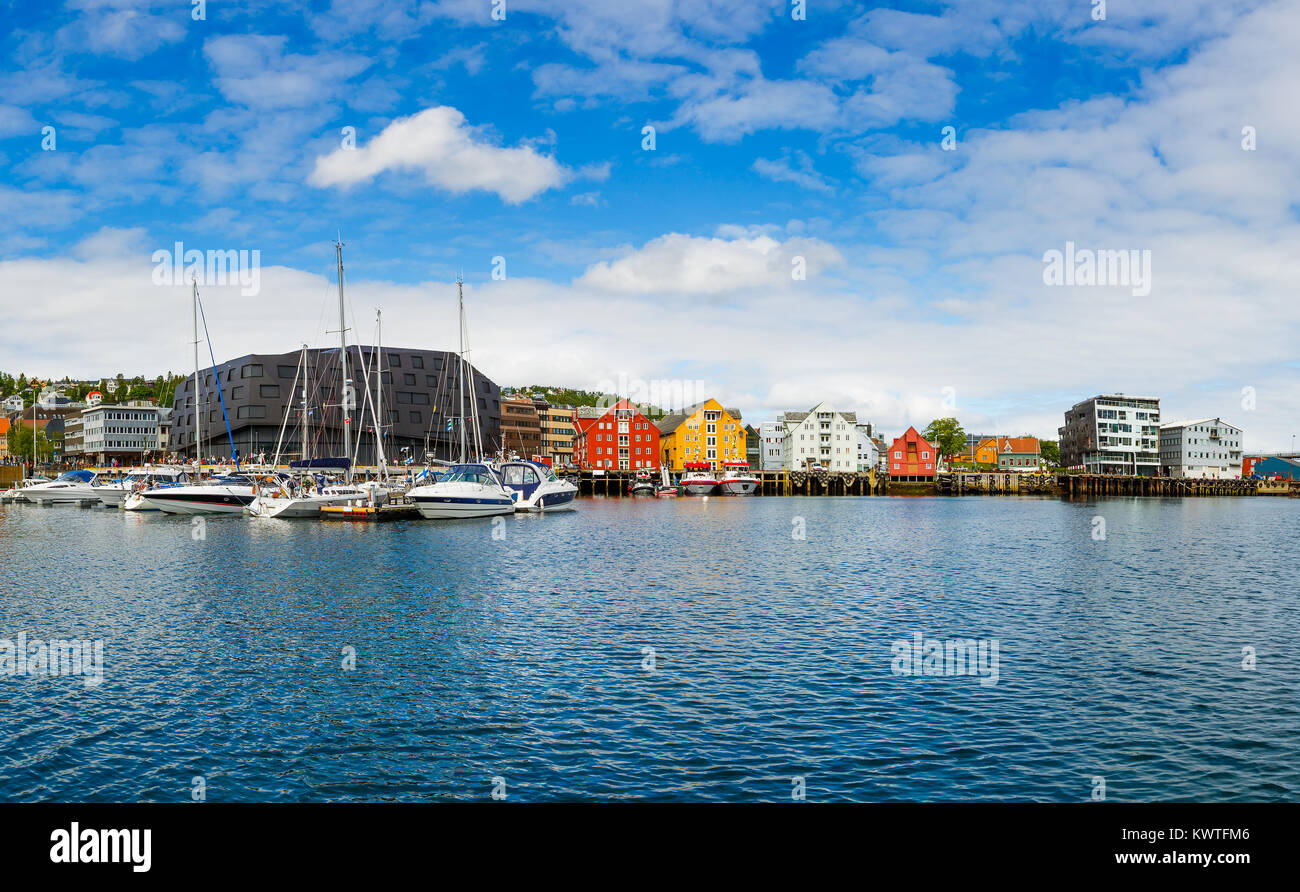 View of a marina in Tromso, North Norway. Tromso is considered the ...