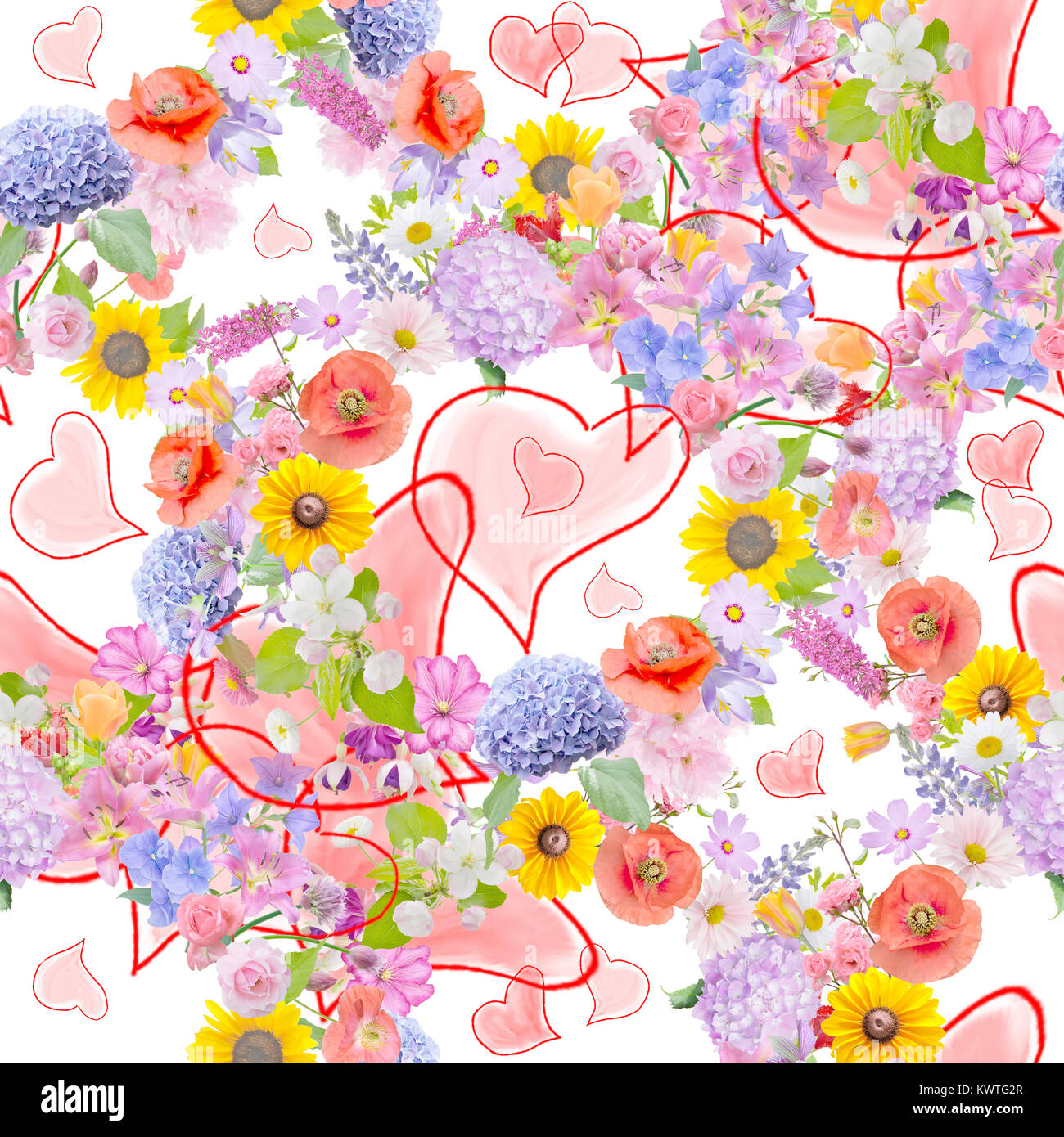 Seamless pattern hearts flowers hi-res stock photography and images - Alamy
