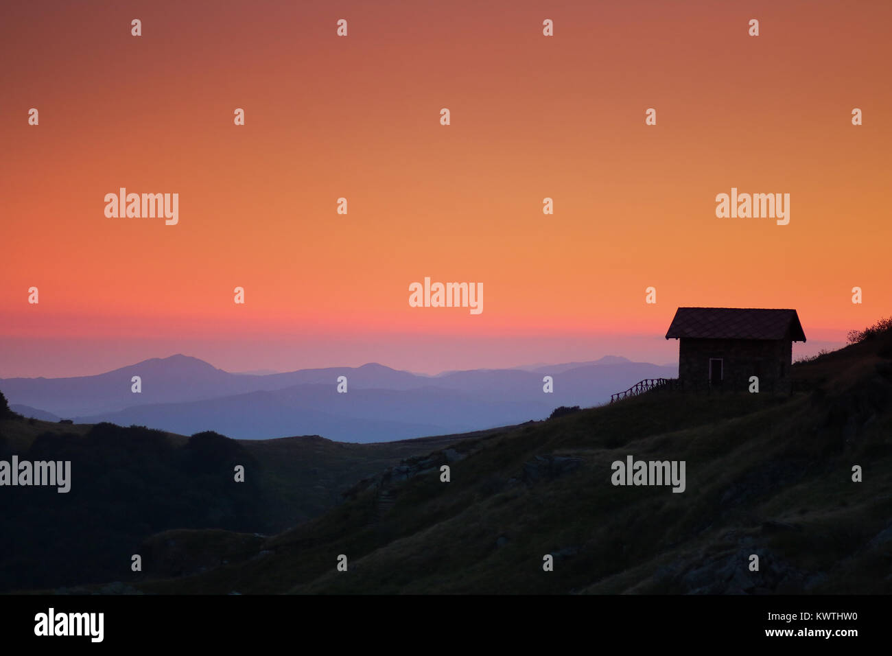 Alpine Landscape with refuge cabin and sunset light in Beigua National ...