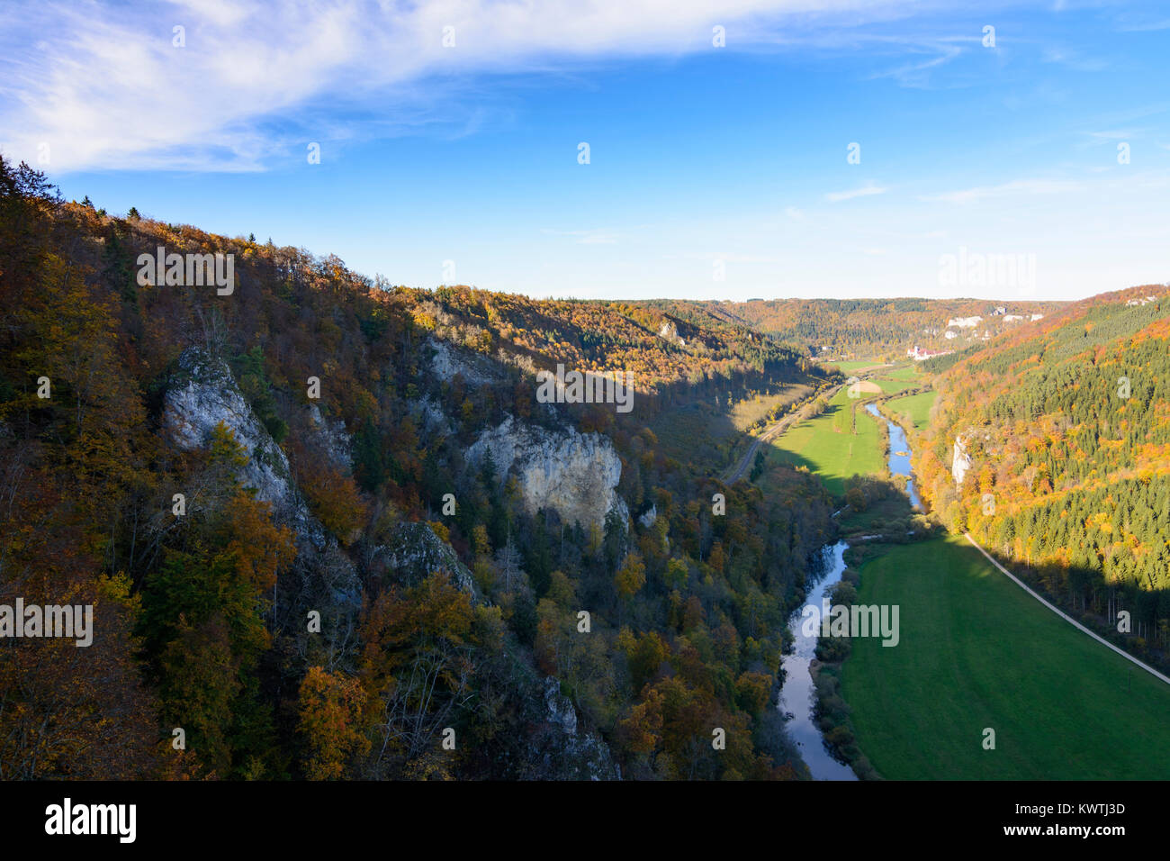 Beuron: view from rock Knopfmacherfelsen to Donau-Durchbruch (river ...