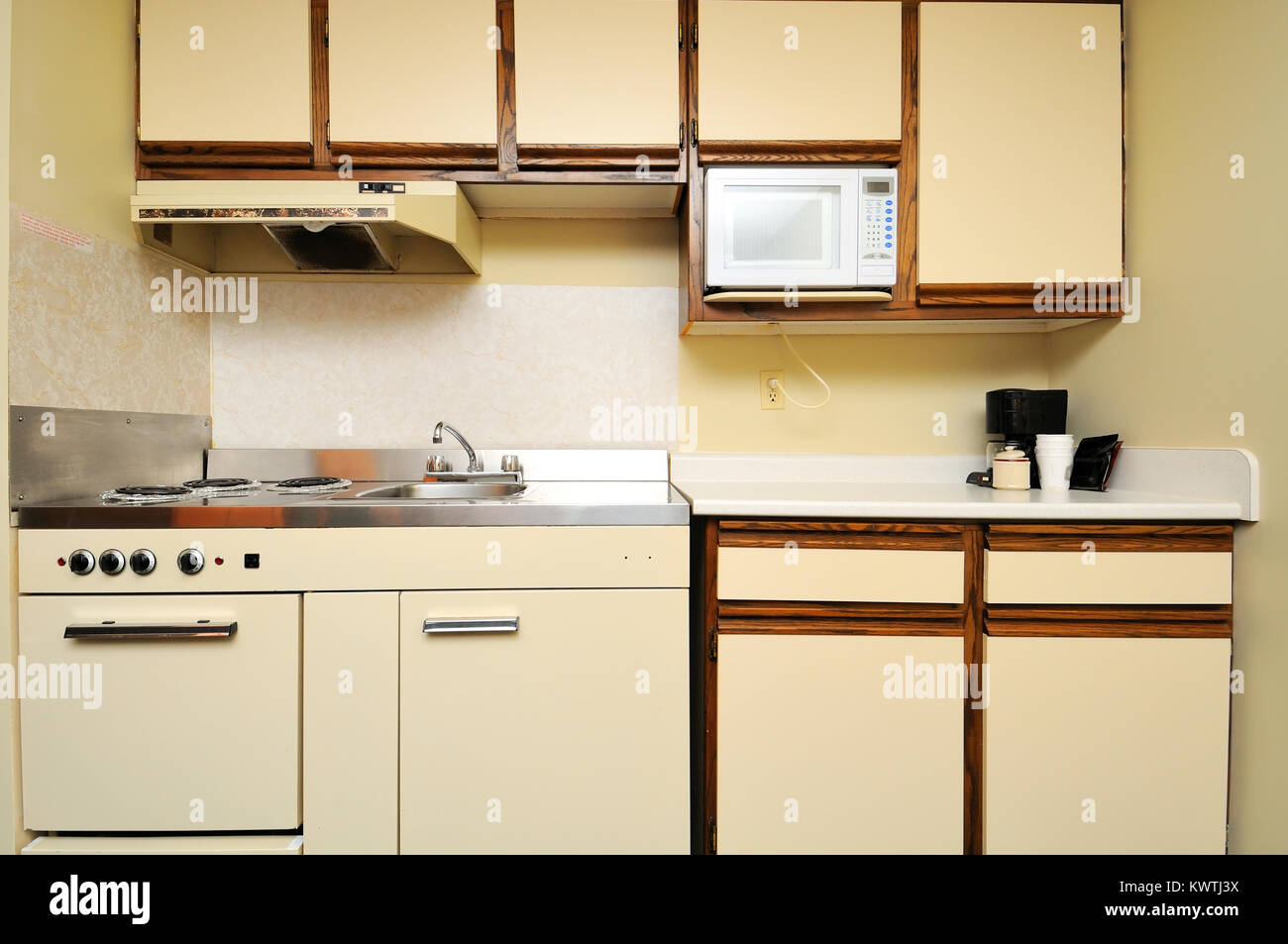 Generic kitchen layout view with cupboards and cooking stove Stock ...