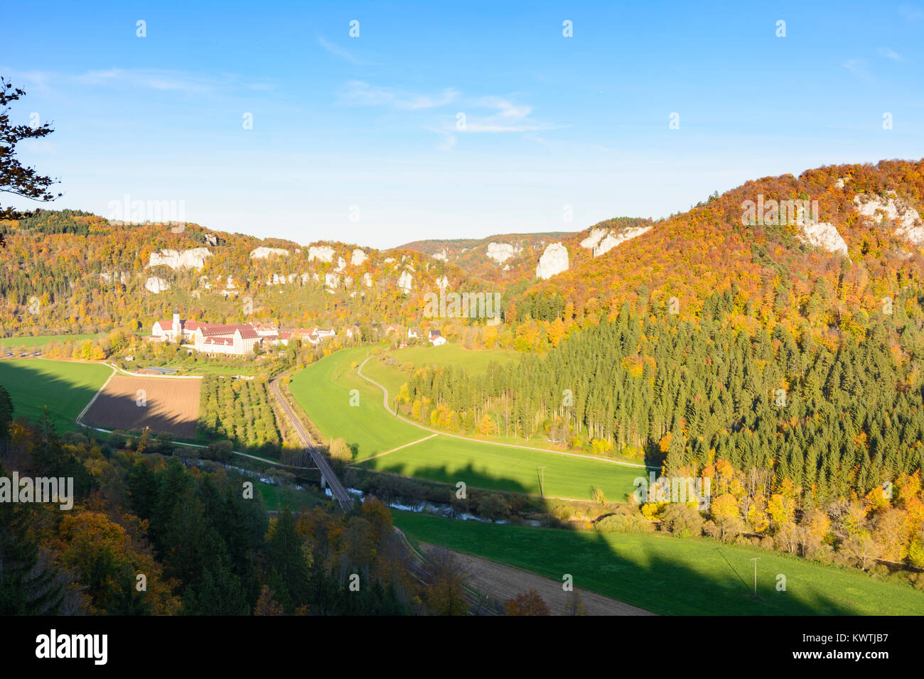Beuron: Donau-Durchbruch (river Danube breakthrough), monastery Beuron ...