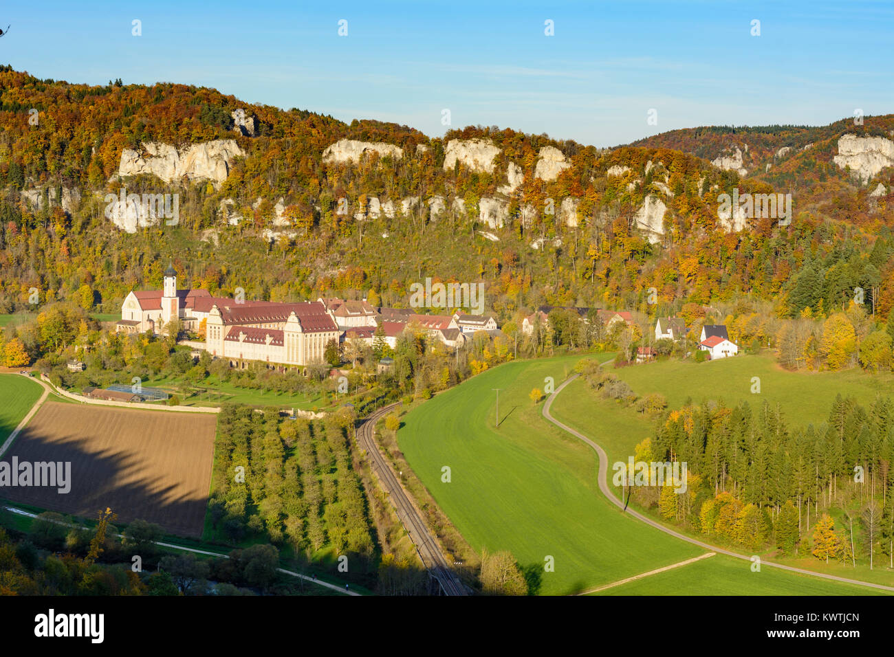 Beuron: Donau-Durchbruch (river Danube breakthrough), monastery Beuron ...