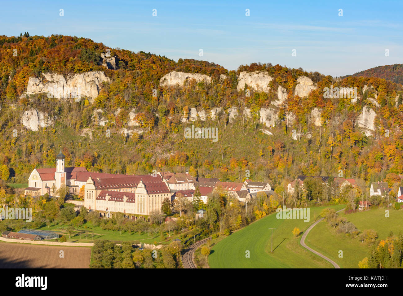 Beuron: Donau-Durchbruch (river Danube breakthrough), monastery Beuron ...