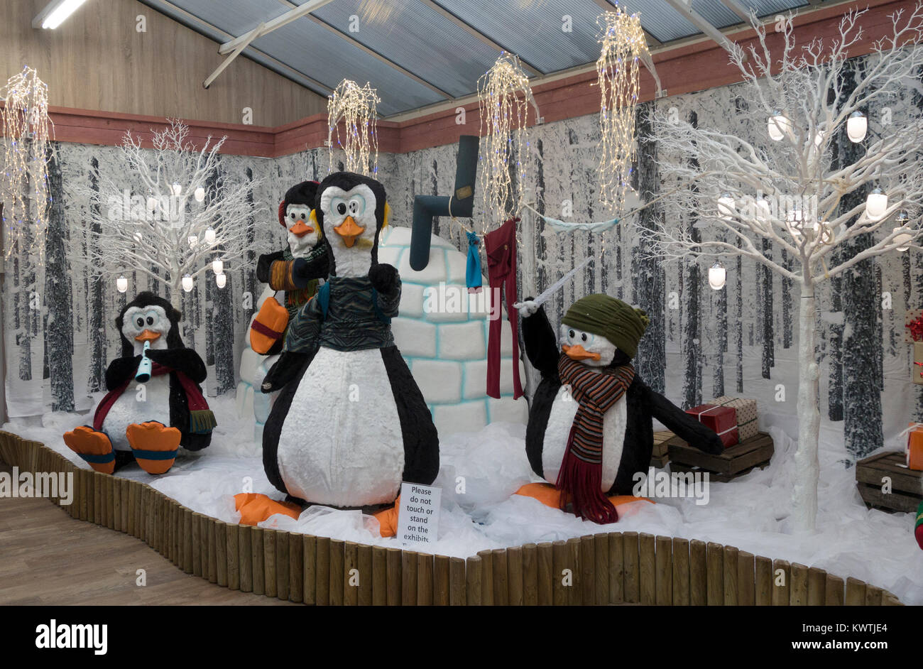 An indoor winter and Christmas display at a garden centre UK Stock ...
