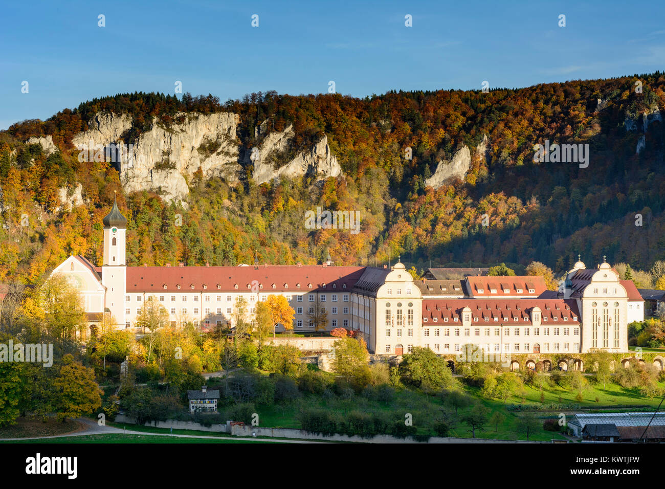 Beuron: Donau-Durchbruch (river Danube breakthrough), monastery Beuron ...