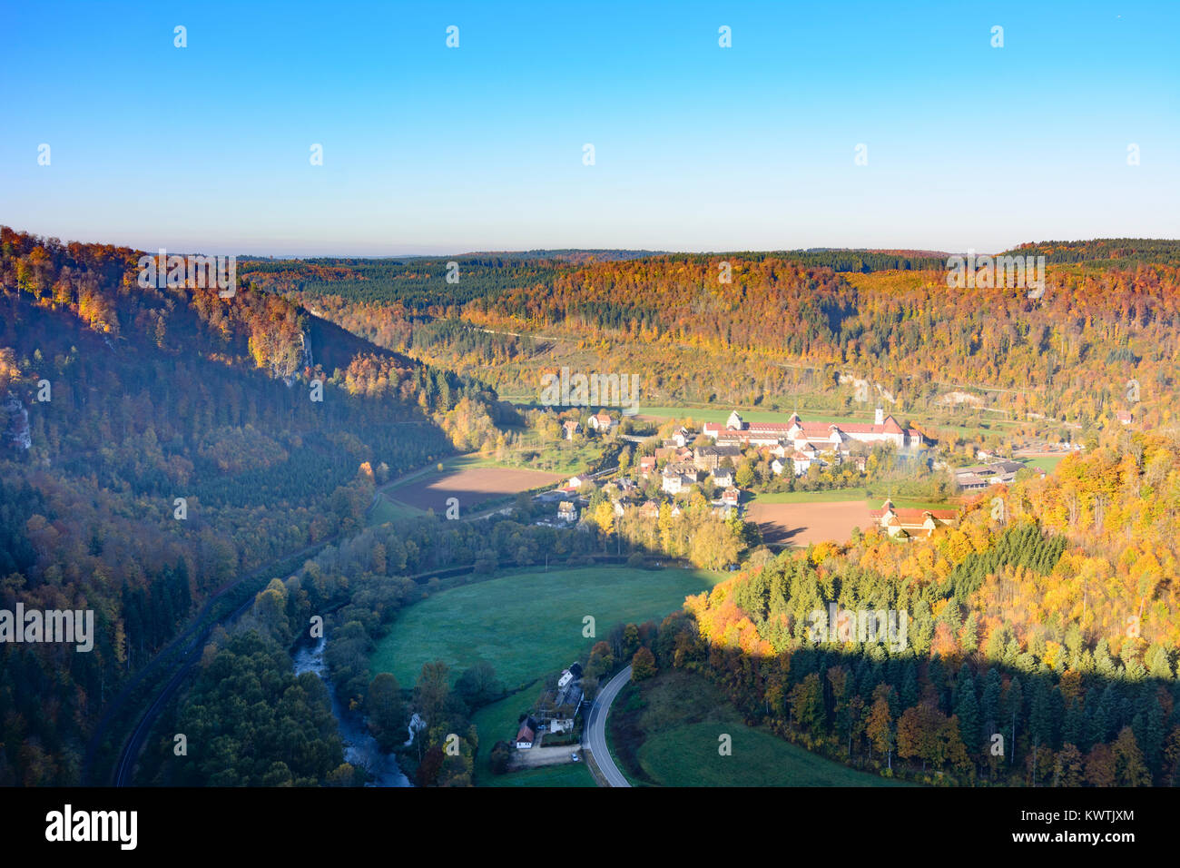 Beuron: Donau-Durchbruch (river Danube breakthrough), monastery Beuron ...