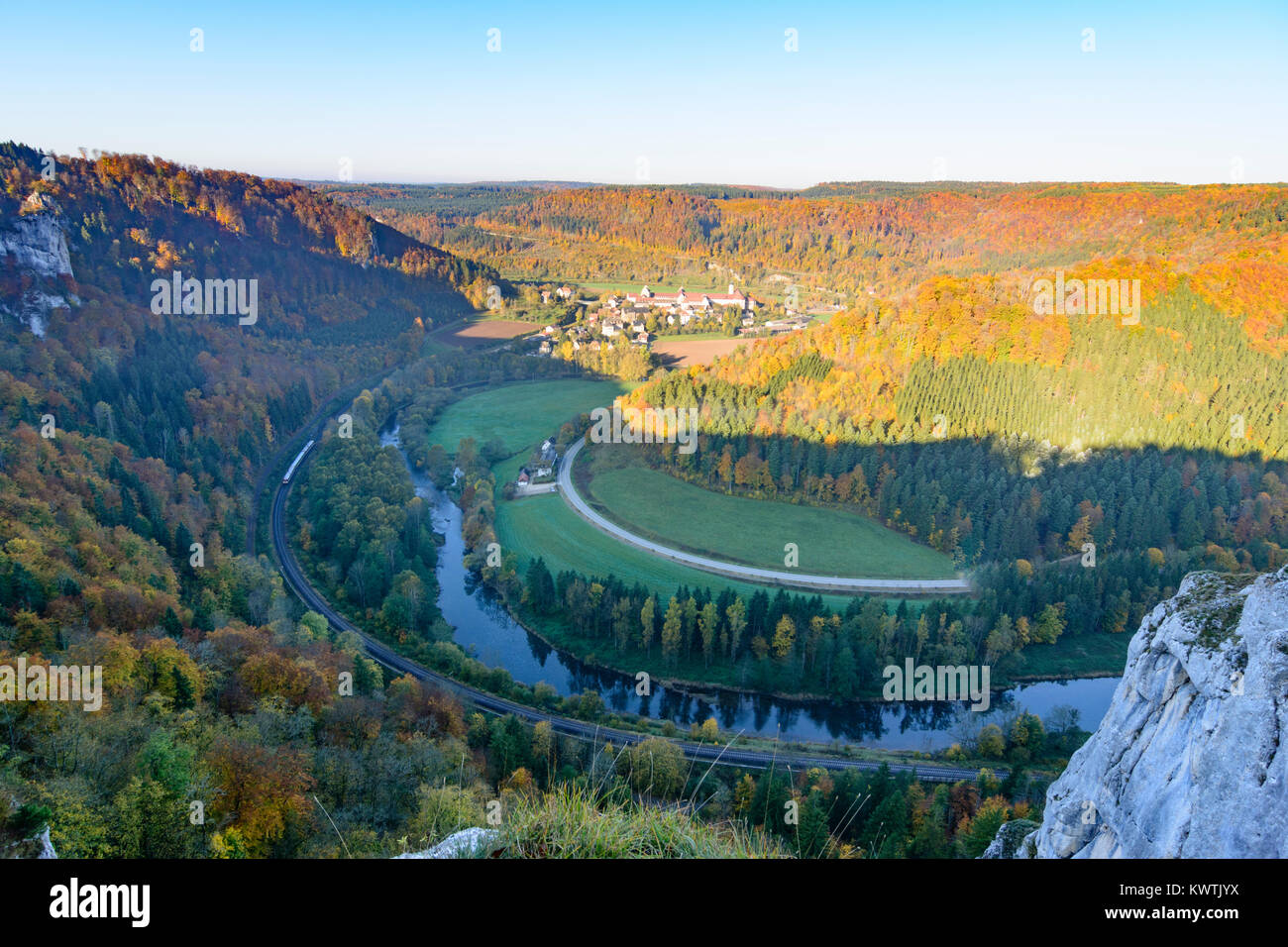 Beuron: Donau-Durchbruch (river Danube breakthrough), monastery Beuron ...