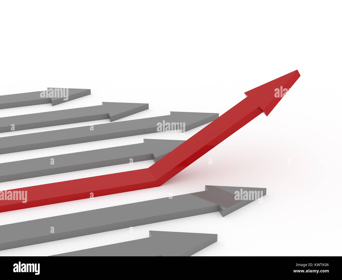 Red rising arrow on a white background, upswing concept, 3d rendering ...