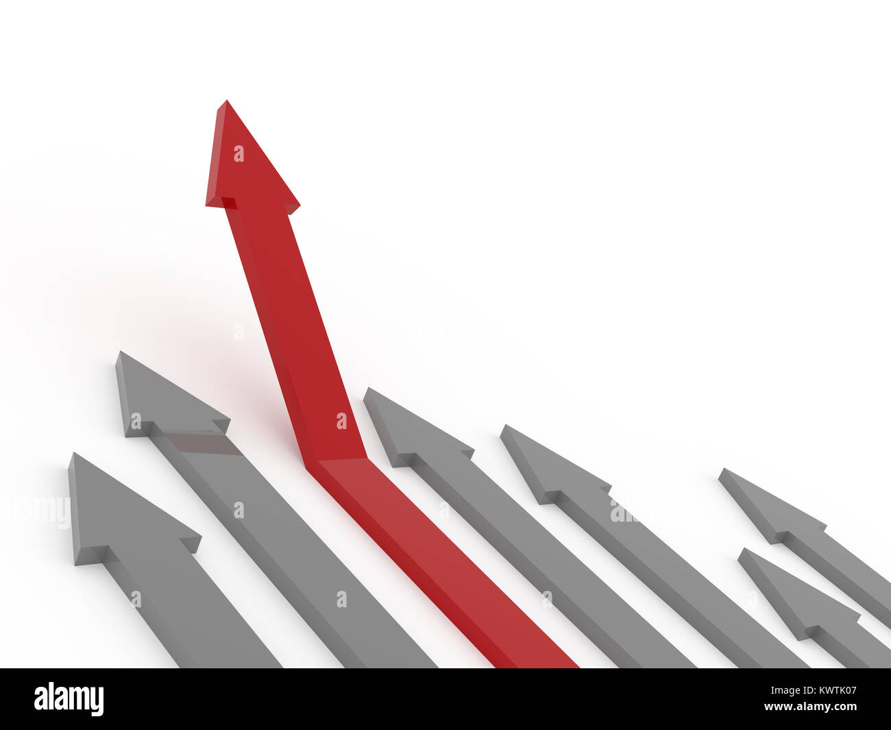 Red rising arrow on a white background, upswing concept, 3d rendering ...