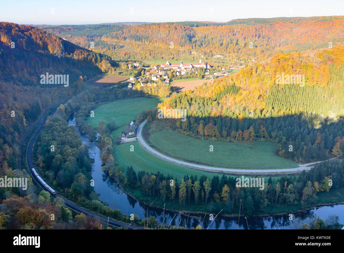 Beuron: Donau-Durchbruch (river Danube breakthrough), monastery Beuron ...