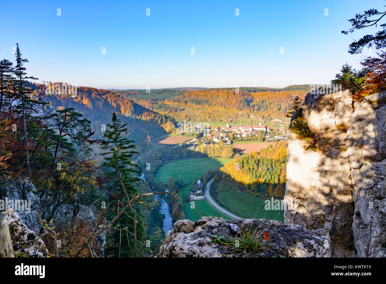 Beuron: Donau-Durchbruch (river Danube breakthrough), monastery Beuron ...