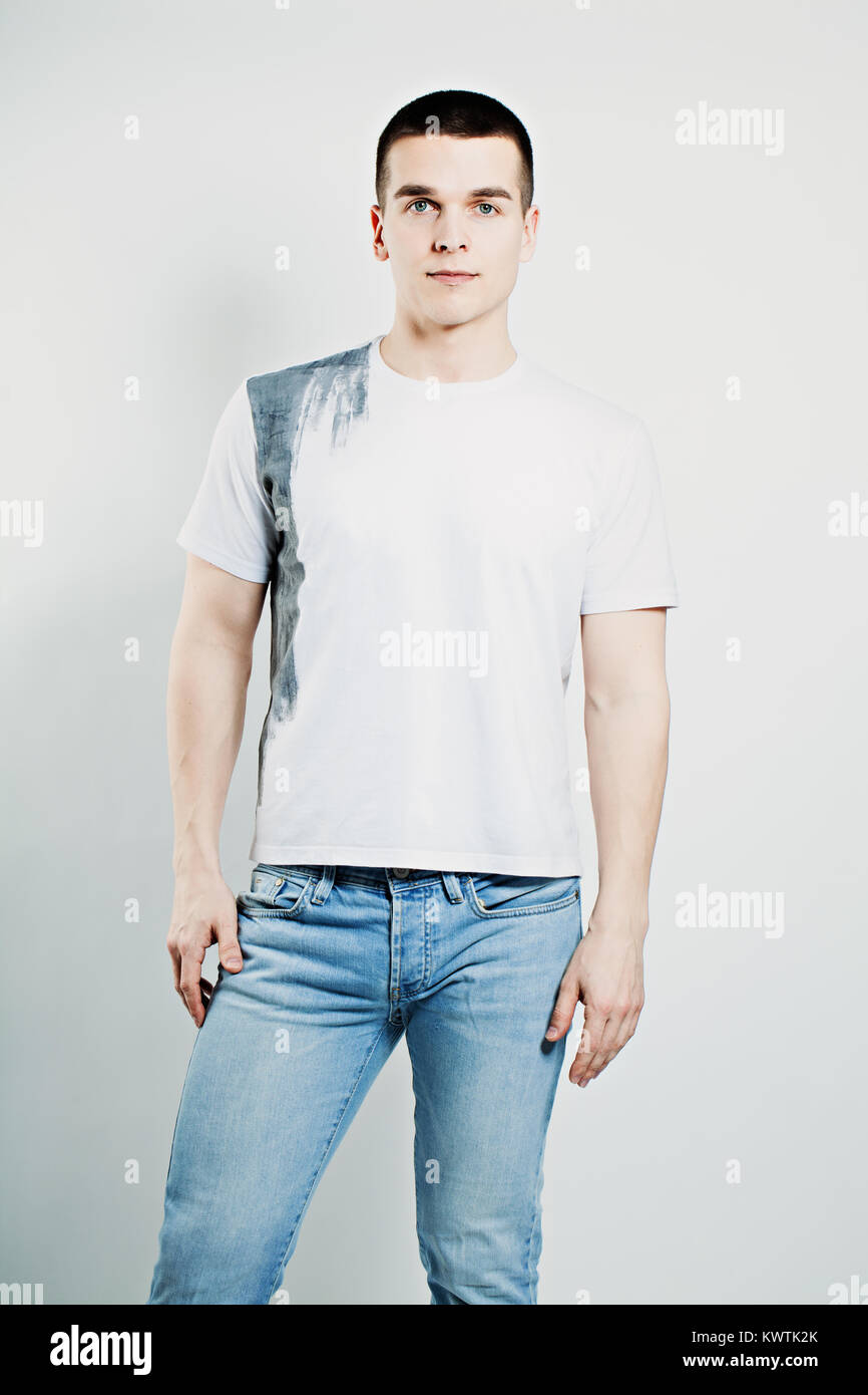 Student. Guy Standing on Background Stock Photo - Alamy