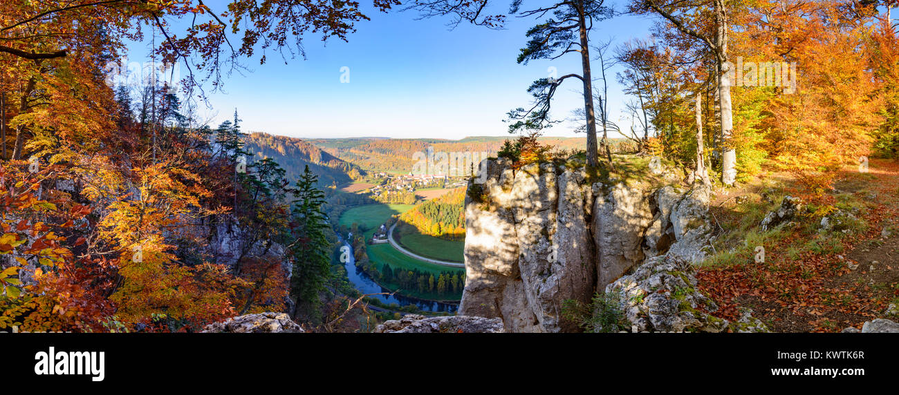Beuron: Donau-Durchbruch (river Danube breakthrough), monastery Beuron ...