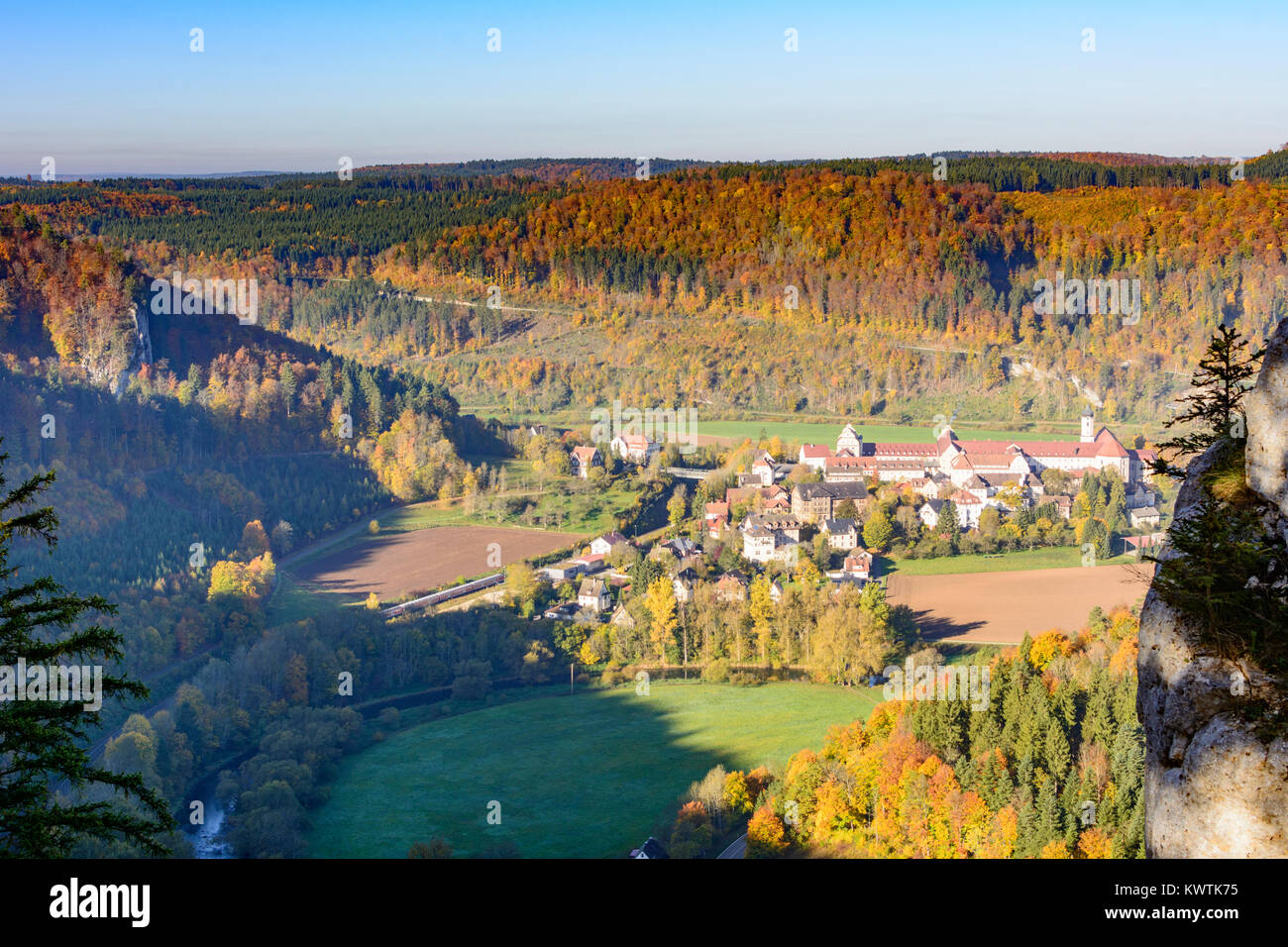 Beuron: Donau-Durchbruch (river Danube breakthrough), monastery Beuron ...