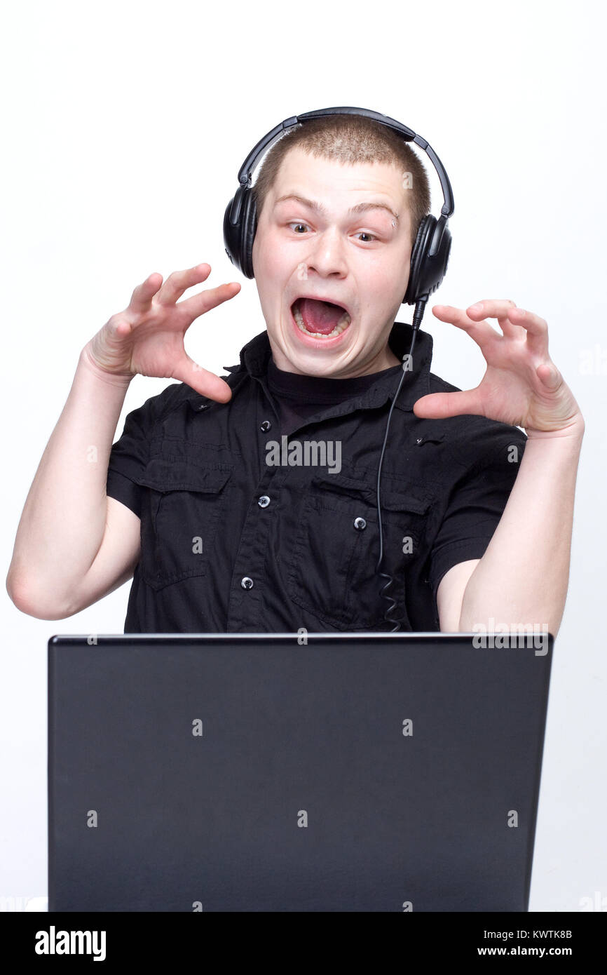 Man with laptop - fun Stock Photo - Alamy