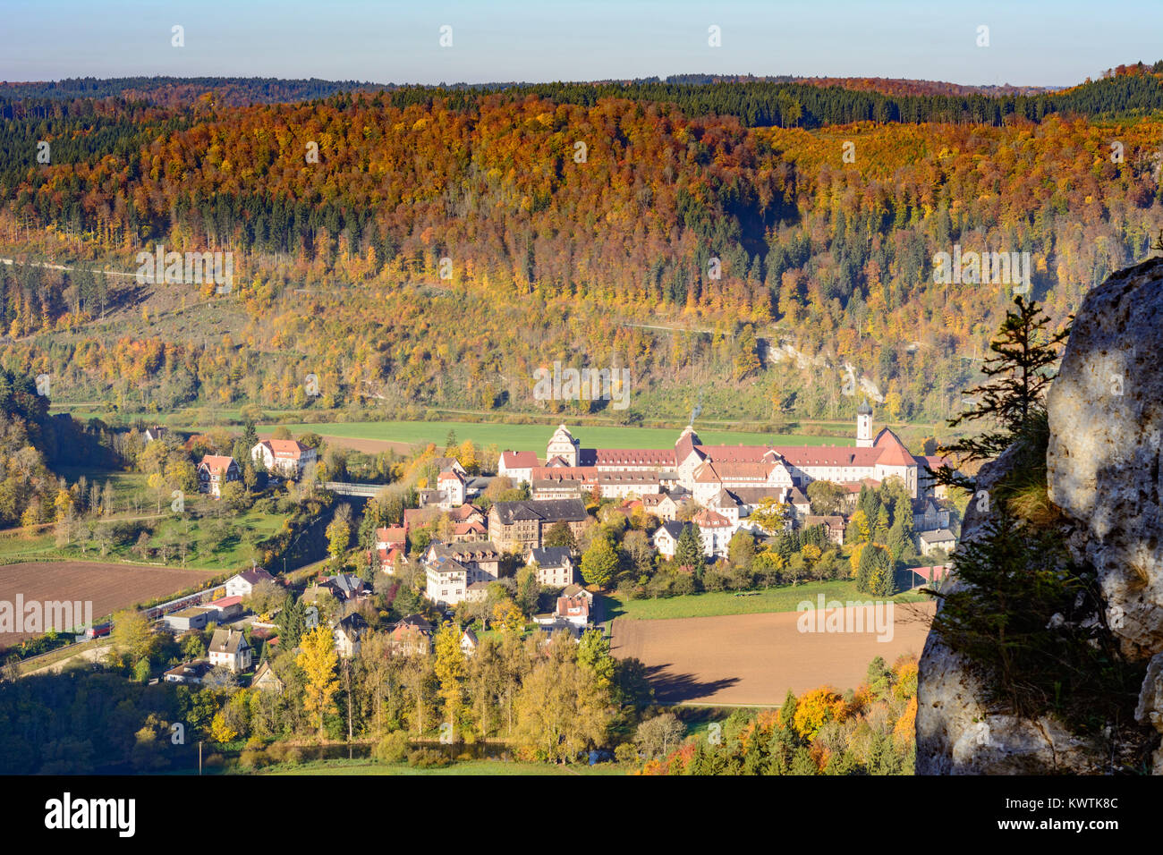 Beuron: Donau-Durchbruch (river Danube breakthrough), monastery Beuron ...