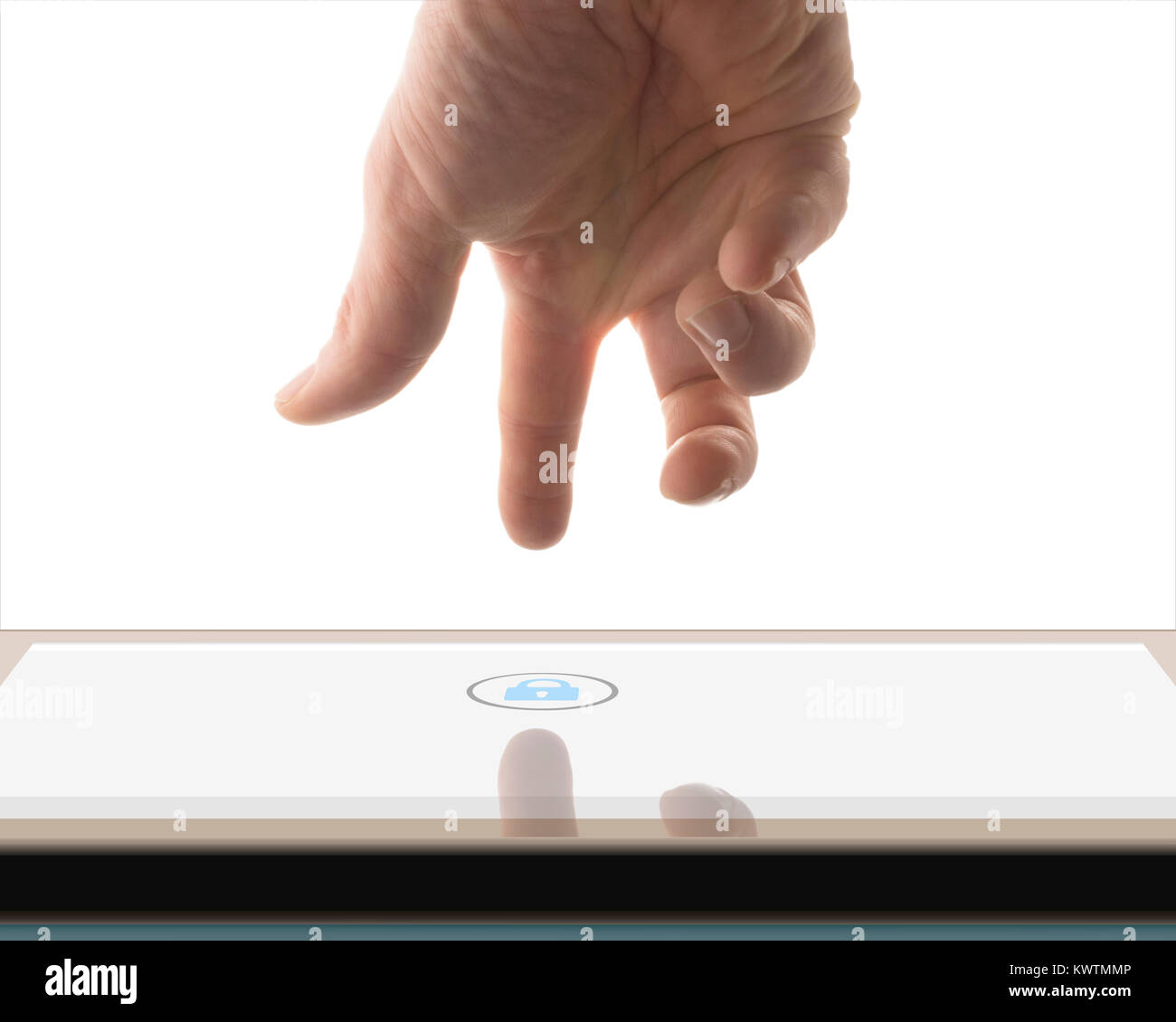 Hand is touching a Screen with Security Icon, isolated on white ...