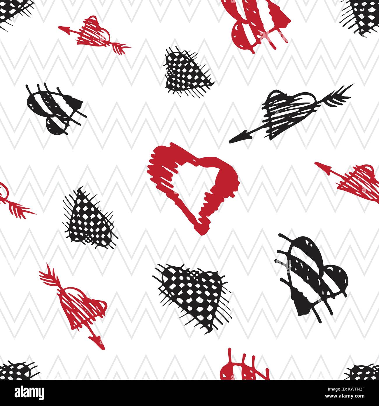 Retro hand-drawn sketches seamless background with hearts for ...