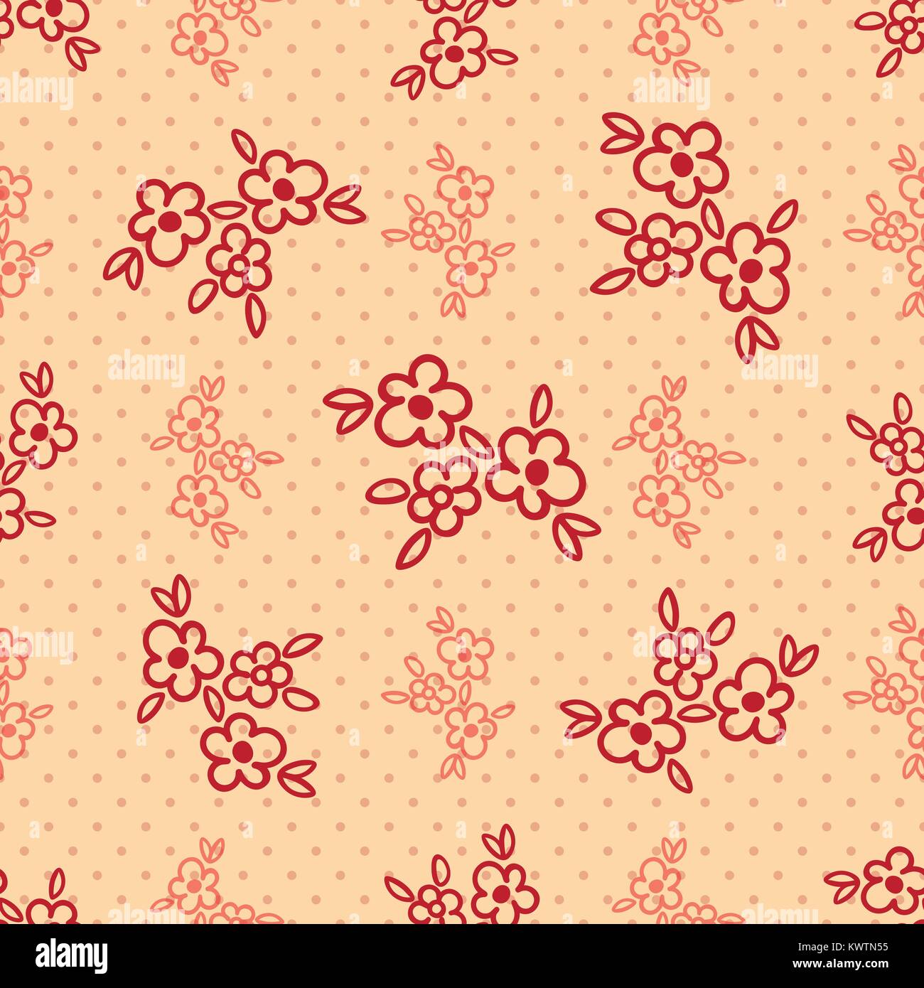 Vector seamless background with polka dots and flowers Stock Vector ...