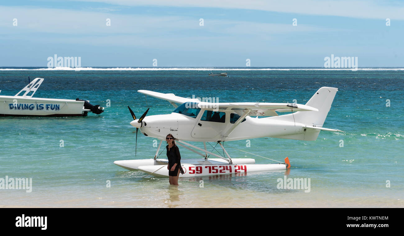 Small sea plane TL 3000 SIRIUS off a beach in the Indian Ocean Stock ...