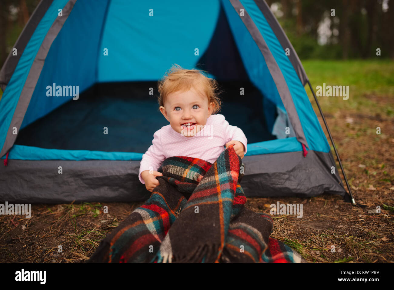 photo of happy children hiking in the forest Stock Photo - Alamy