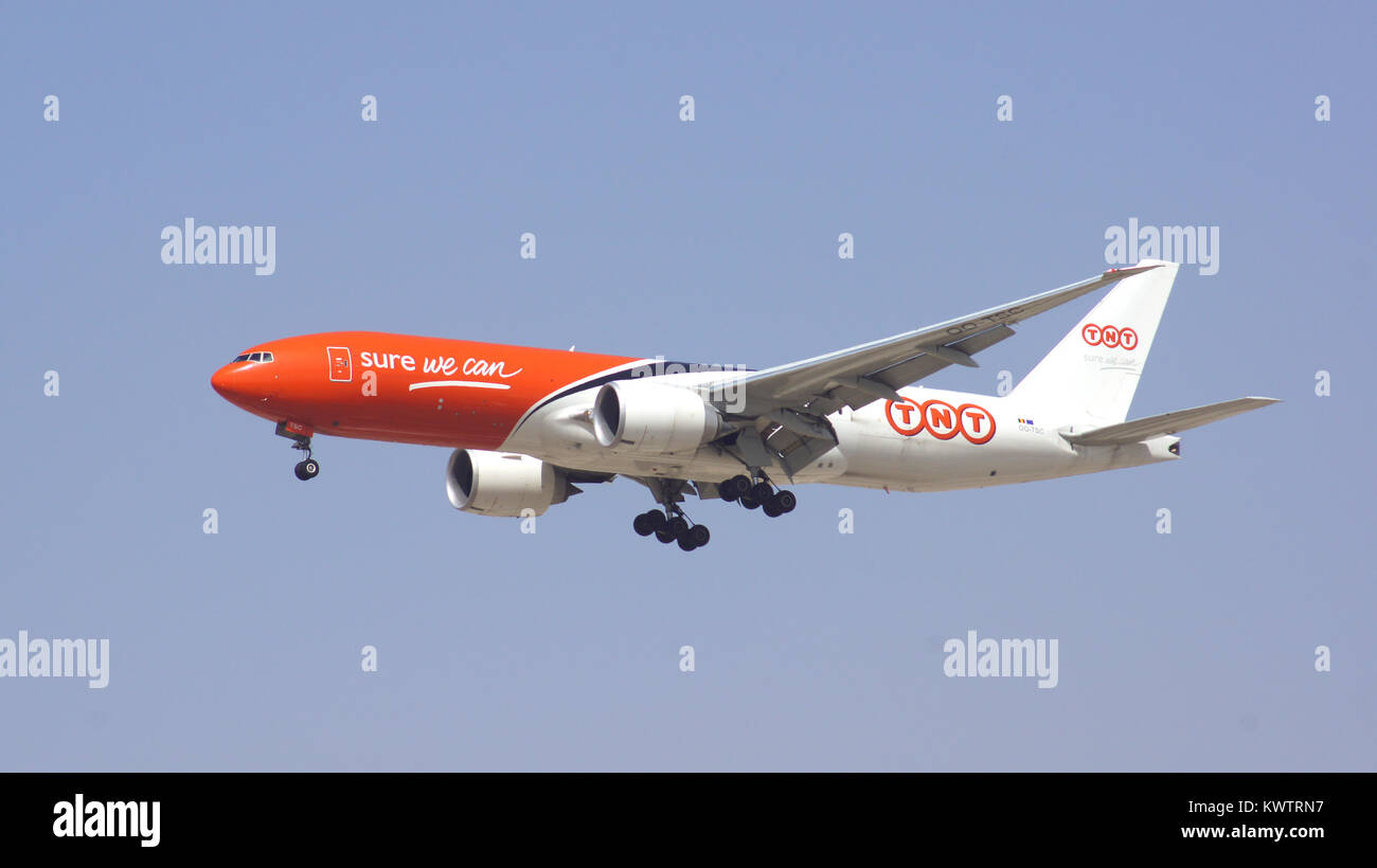 DUBAI, UNITED ARAB EMIRATES - APRIL 1st, 2014: Boeing 777 of TNT ...