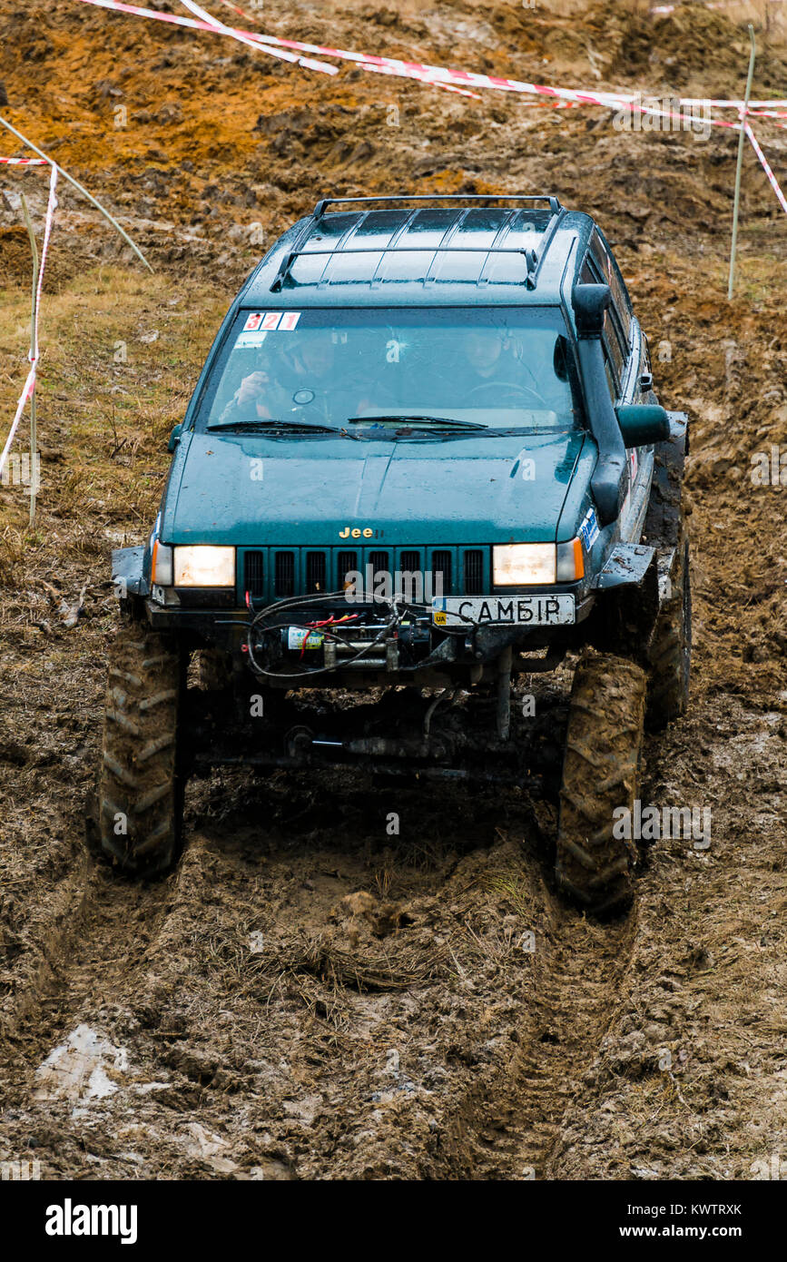 Lviv, Ukraine - February 21, 2016: Off-road vehicle brand Jeep Cherokee ...