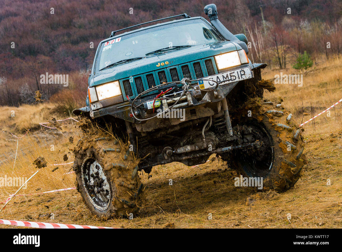 Lviv, Ukraine - February 21, 2016: Off-road vehicle brand Jeep Cherokee ...
