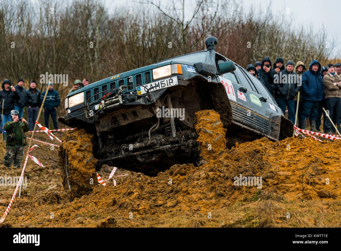 Lviv, Ukraine - February 21, 2016: Off-road vehicle brand Jeep Cherokee ...