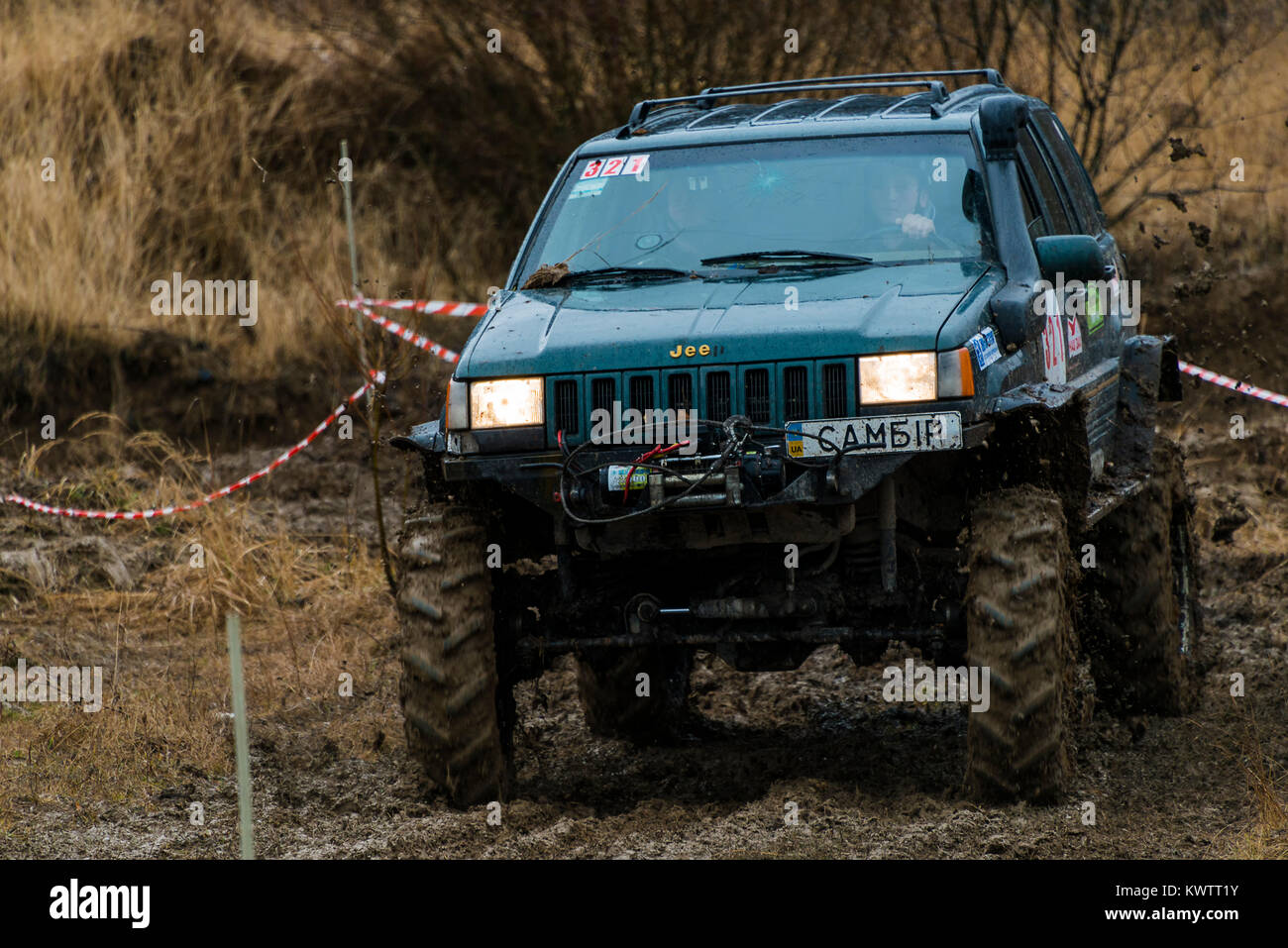 Lviv, Ukraine - February 21, 2016: Off-road vehicle brand Jeep Cherokee ...