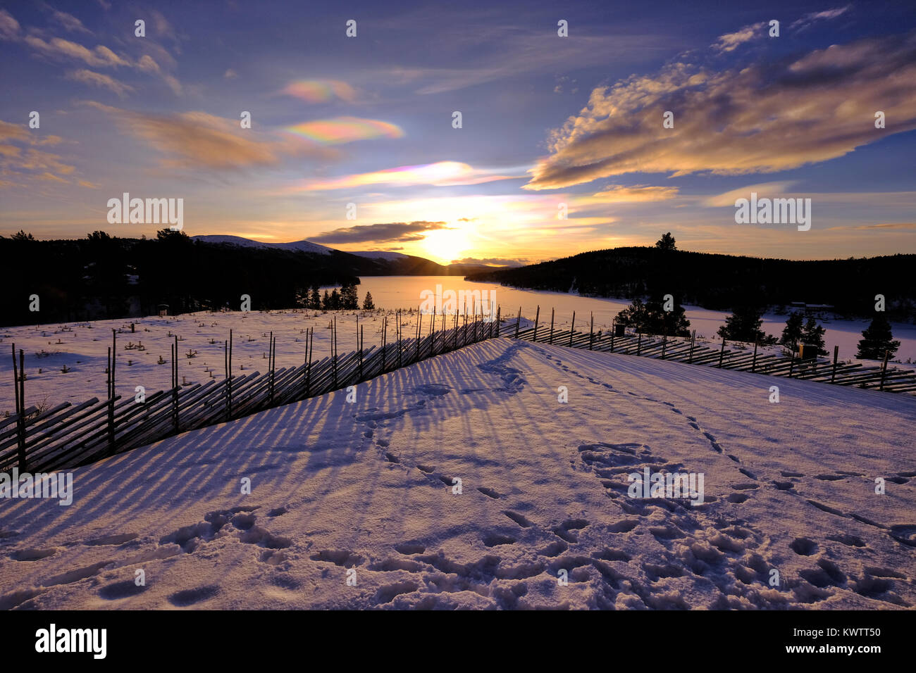 Snowy landscape and colourful clouds in Tynset, Norway Stock Photo - Alamy